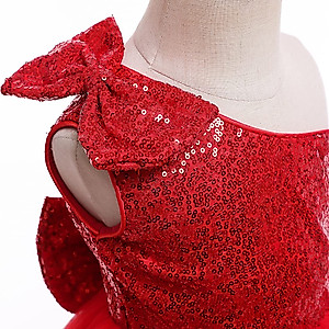 RUYUYIRU Baby Girls Sequin One Shoulder Dress Toddler Tutu Flower Princess Girl Pearl Wedding Birthday Party Dresses for Toddler Baby Girls Holiday Dress Gown