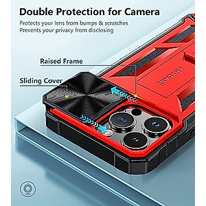 FNTCASE for iPhone 15-Pro-Max Case: Military Grade Drop & Shock Protection Cell Phone Cover with Kickstand & Slide | Rugged Protective Bumper Tough Protector Cases for 15 Pro Max 6.7'' - Red