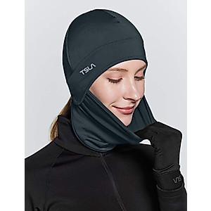 TSLA Men and Women Thermal Fleece Skull Cap, Winter Ski Cycling Under Helmet Liner, Running Beanie Hat, Skull Cap with Mask Charcoal, One Size