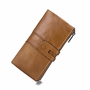 myfriday Women's RFID Blocking Genuine Leather Wallet, Bifold Long Clutch Wallet Money Clips Ladies Card Holder Purse