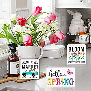 Huray Rayho Party Hello Spring Tiered Tray Decorations Farmhouse Mini Wood Decor Easter Table Centerpieces Fresh Flower Market Home 3D Signs Seasonal Bloom Butterfly Kitchen Wooden Ornaments Set of 3