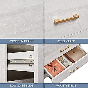 GREATMEET FATIGOS 3 Drawers Dresser Chest,Wood Dresser Storage Cabinet with Golden Handle, Flower White Cabinet for Living Room,Bedroom,Entryway