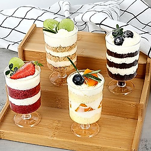 HawHawToys 60 Pack 3 Oz Mini Dessert Cups Disposable Appetizer Cup Goblet,Pedestal Clear Plastic Wine Glasses Parfait Appetizer Cups Serving Bowls for Tasting Party, Wedding, Birthday