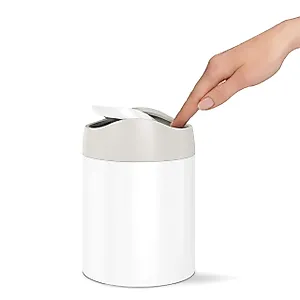 simplehuman Mini Countertop Trash Can, 1.5 Liter / 0.4 Gallon, White Steel