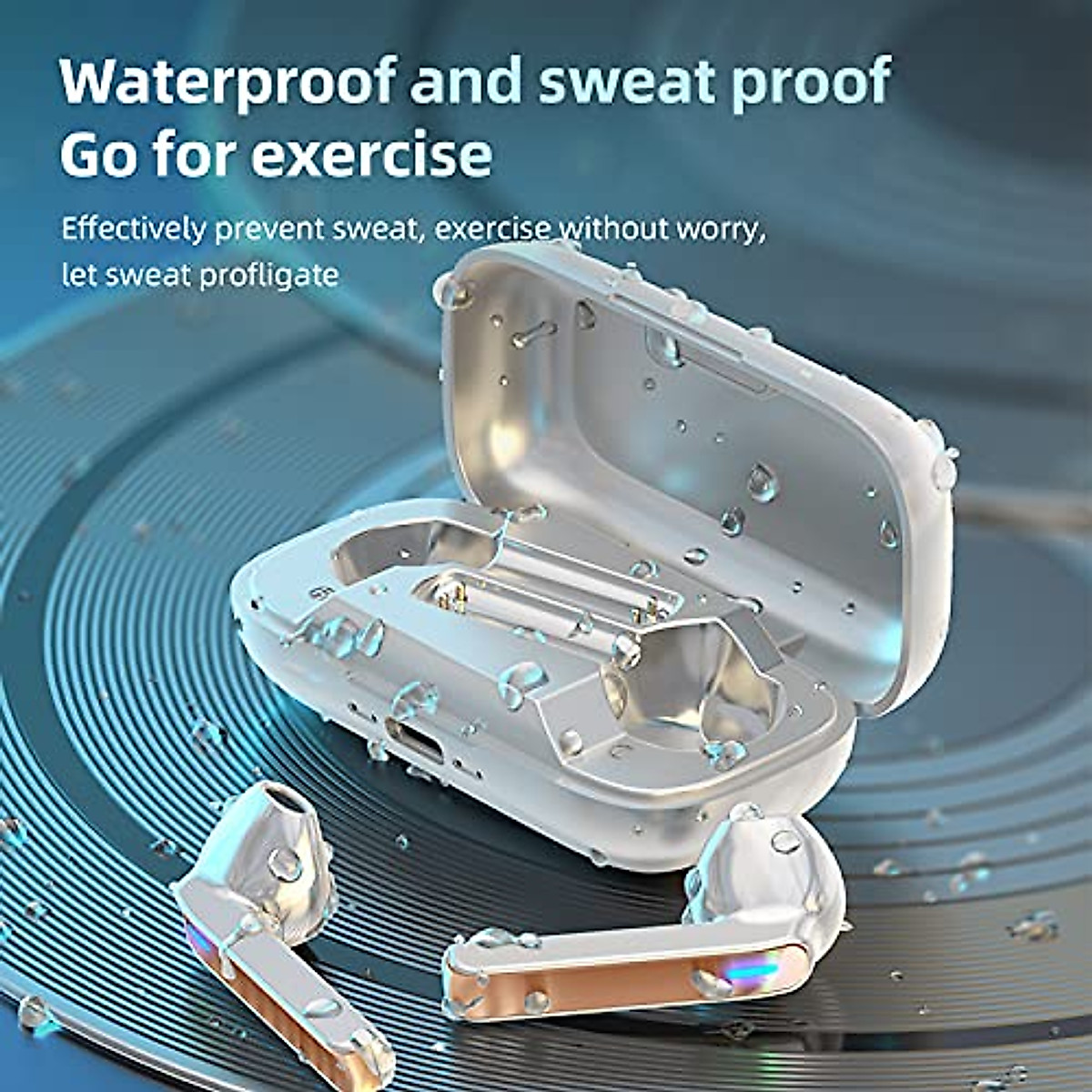 STKTON Wireless Earbuds Bluetooth 5.0 in-Ear Headphones with Charging Box, subwoofer with TWS Stereo Headphones, Water-Proof,Clear Calls, Suitable for Game&Trip&Sports (White)