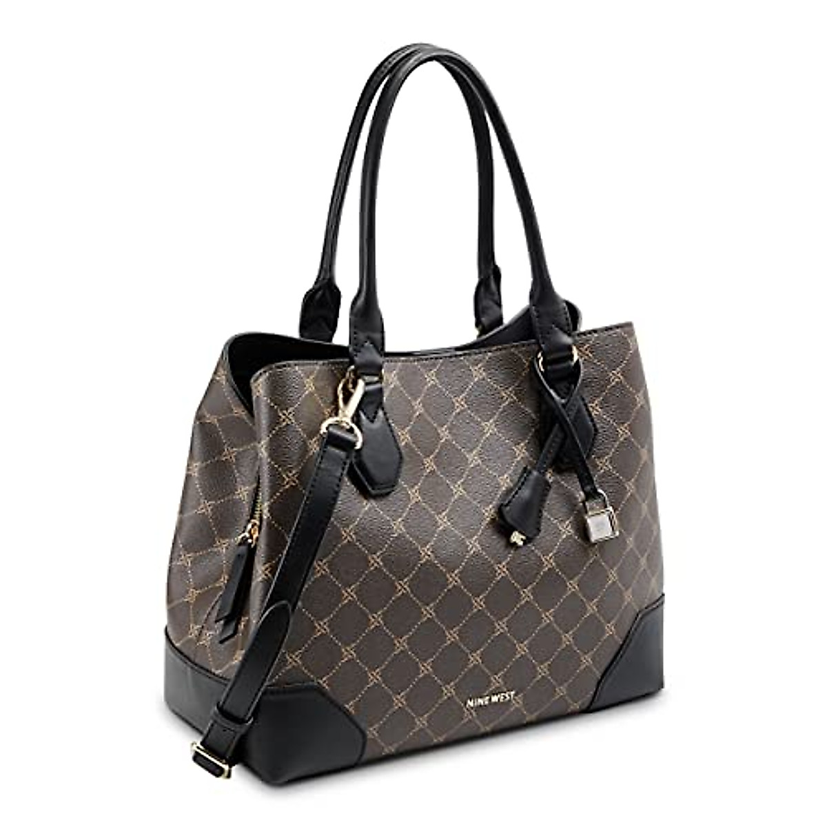 NINE WEST womens Brooklyn Jet Set Carryall SATCHEL, Brown/Black, One Size US