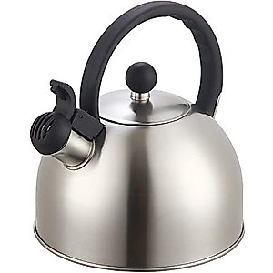 2 Liter Stainless Steel Whistling Tea Kettle - Modern Stainless Steel Whistling Tea Pot for Stovetop with Cool Grip Ergonomic Handle (2L Silver)
