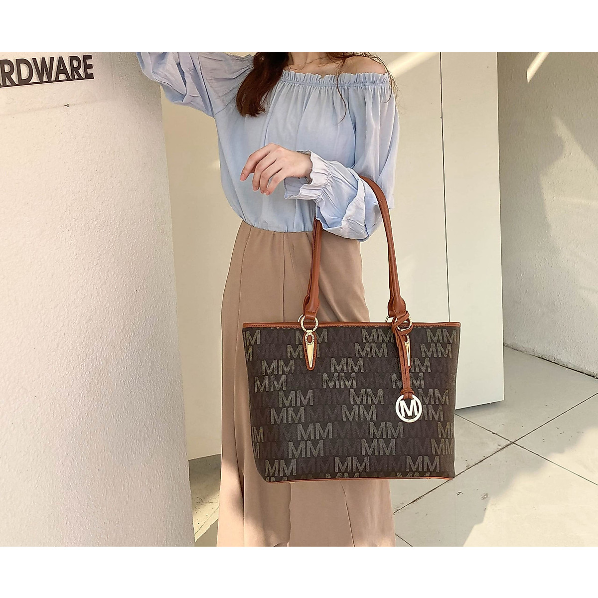 MKF Collection Tote Bag for Women, Shoulder Handbag & Wristlet Pouch Purse Top Handle Vegan Leather 4Pcs Set Pocketbook Alexy Burgundy Red by Mia k