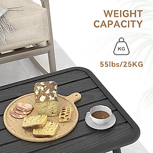 C-Hopetree Small Rectangle Metal Outdoor Side Coffee Table for Outside Patio, Black Slat Top