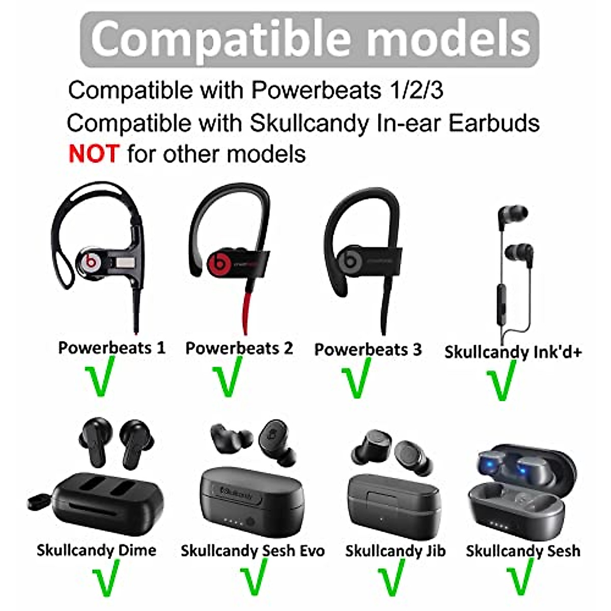 8 Pairs Silicone Ear Tips Compatible with Powerbeats 3 2 1, 4 Size Rubber Replacement Eartips Earbuds Gel Wing Skin Accessories Compatible with Skullcandy in-Ear Earbuds - 4.5mm Black