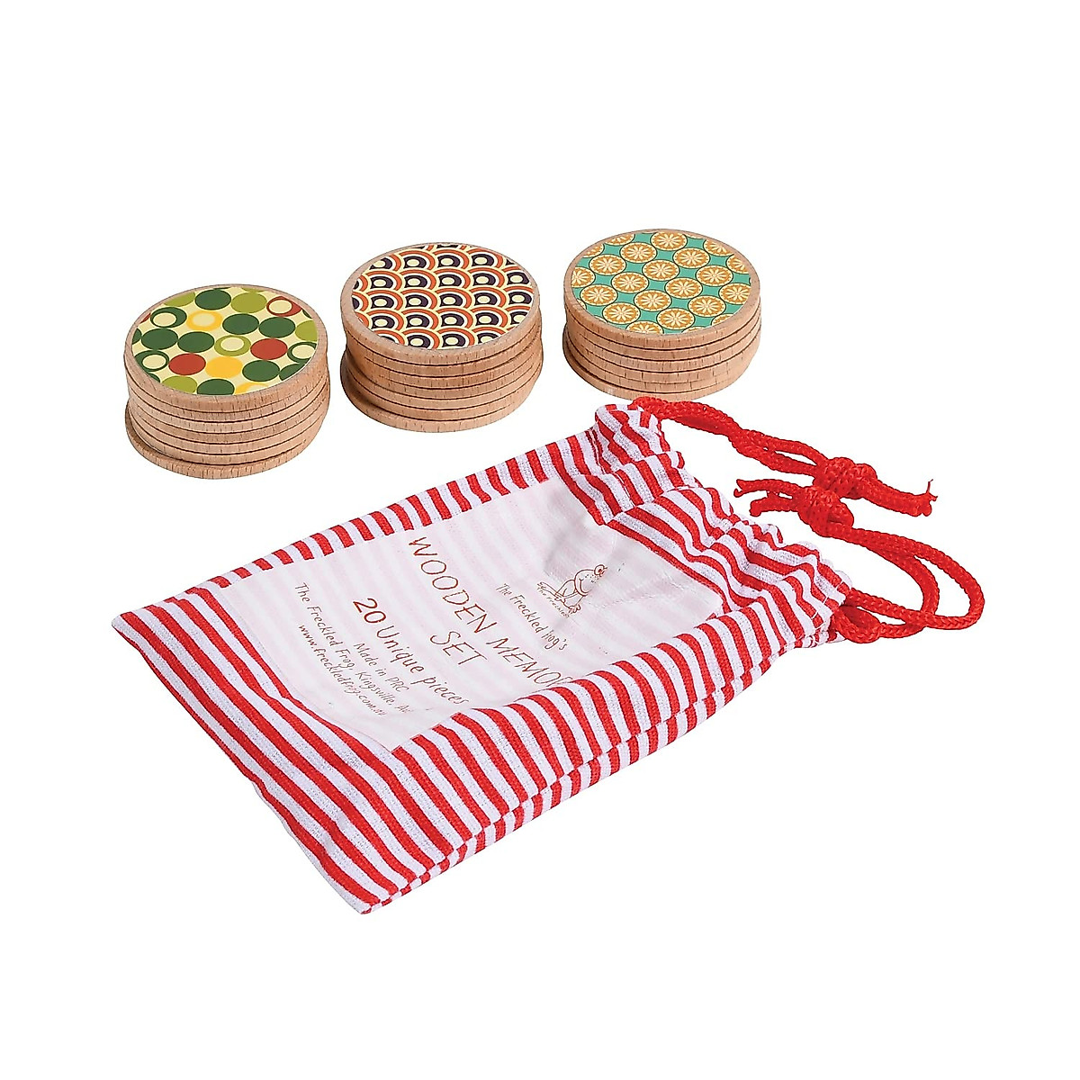 THE FRECKLED FROG Matching Pairs - Retro Memory Set - Set of 20 - Ages 2+ - Wooden Memory Game for Preschoolers and Elementary Aged Kids - Develop Cognitive Skills and Critical Thinking