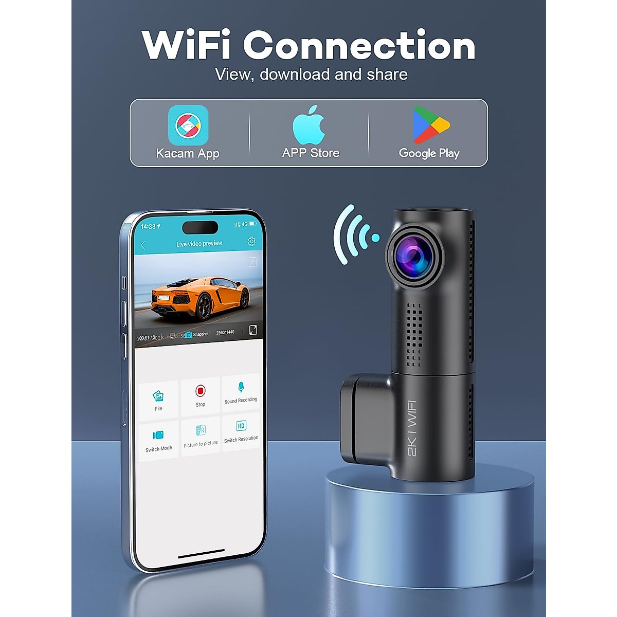 OMBAR Dash Cam 2K Built-in WiFi, Dash Camera for Cars with 0.96" LCD Display, Car Camera with 64G SD Card, Night Vision, Loop Recording, G-Sensor, 24 Hours Parking Monitor, APP, 150°Wide Angle