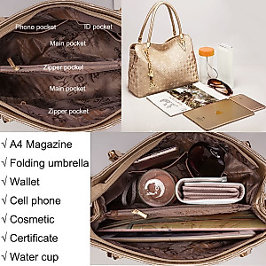 YOUNXSL Women Fashion Synthetic Leather Handbags Tote Bag Shoulder Bag Top Handle Satchel Purse with Pendant Set 4pcs Black