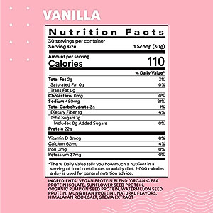 Bright Vegan Protein Powder for Women - Low-Carb, Non Dairy, Gluten Free, & Non-GMO Naturally Flavored Plant-Based Protein - 30 Servings, Vanilla