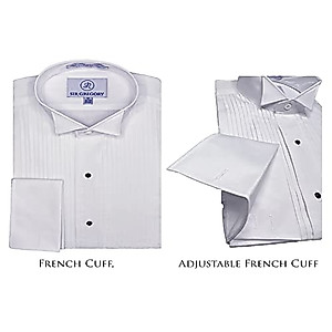 Sir Gregory Men's Fitted Tuxedo Shirt with Wing Collar French Cuffs and 1/4 Inch Pleat White Size S, 14-14.5 Neck 32/33 Sleeve