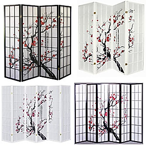 Legacy Decor 4-Panel Blossom Screen Room Divider, Black