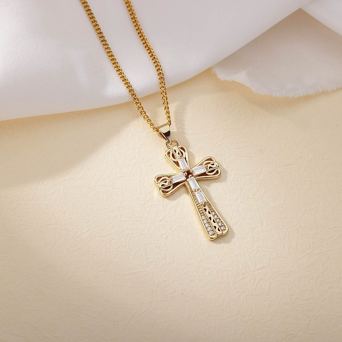 VAttract Cross Necklace for Women 18K Gold Plated Cross Pendant Choker Necklace