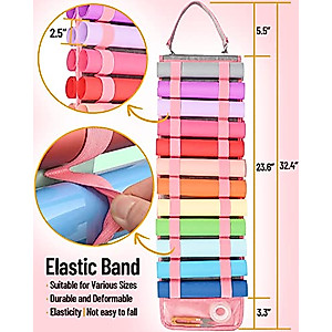 FINESUN Vinyl Roll Holder, Criсut Accessories, Vinyl Storage with Visible Pocket, Vinyl Holder with 24 Elastic Compartments, Vinyl Organizer for Cricut Tools, Gift Wrap Organizer, Pink& Grey (Pink)