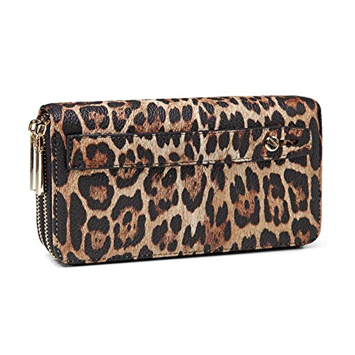 Daisy Rose Dual Zipper Phone Clutch and Wallet for Women - RFID Blocking, PU Vegan Leather Multi-Card Organizer - Leopard