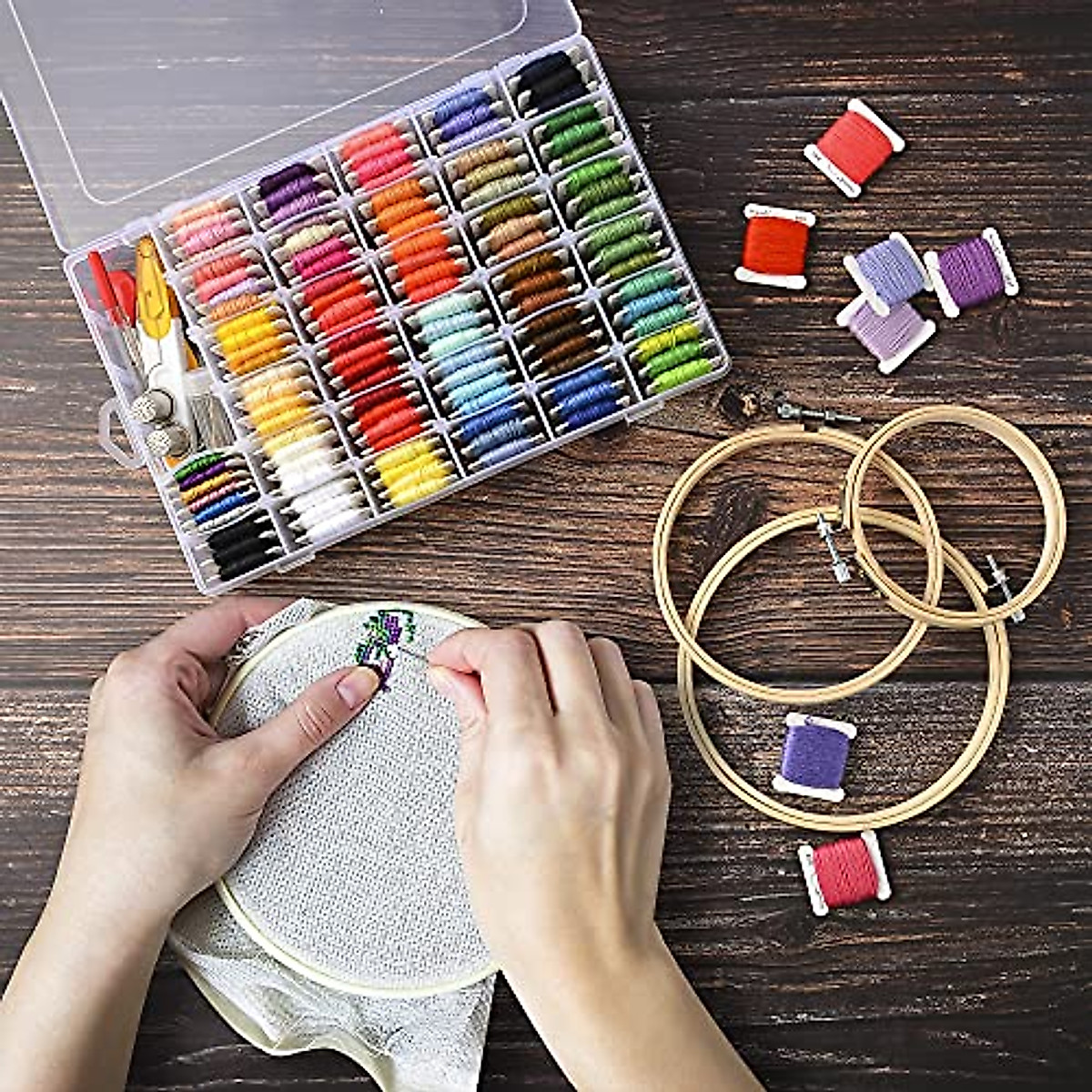 Peirich Embroidery Floss Cross Stitch Supplies, Friendship Bracelets String Kit Embroidery Floss Kit Cross Stitch Kits with Organizer Box Cross Stitch Tools - Gift for Halloween Christmas Birthday