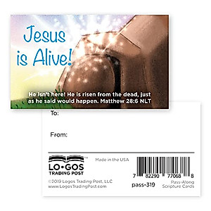 Jesus is Alive (Empty Tomb), Matthew 28:6, Bulk Pack of 25 Easter Affirmation Scripture Cards for Kids, Pass it On Christian Bible Verse Cards for Sunday School, Childrens Church & Youth Ministry