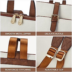 BOSTANTEN Leather Laptop Backpack Women 15.6 inch Computer Backpack Travel Business Shoulder Bags Vintage Casual Daypack Beige＆Brown