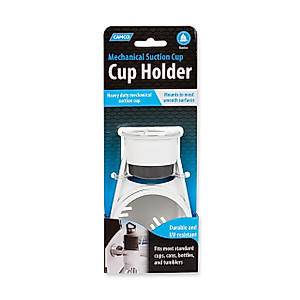 Camco Cup Holder with Mechanical Suction Cup - Provides a Secure Location for Your Beverage - Compatible with Most Cups, Cans, Bottles and Tumblers - White (53084),One Size