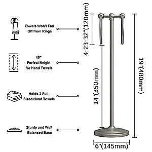 BGL Fingertip Towel Holder Stand Hand Towel Ring for Bathroom or Kitchen Vanity Countertops to Store Hand Towels Washcloths or dishcloths - 2 Hanging Rings，19" High-Brushed Nickel