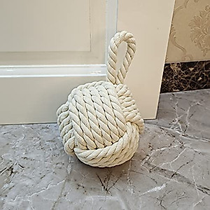 Dewarfami Rope Knot Nautical Door Stopper, Decorative Door Stop Creamy White