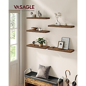 VASAGLE Wall Shelves Set of 5, Floating Shelves, Wall Mounted, 8 x 23.6 x 1.5 Inches, Display Shelves for Picture Frames, Wall Decor, Hanging Shelf for Living Room, Kitchen, Rustic Brown ULWS076B01