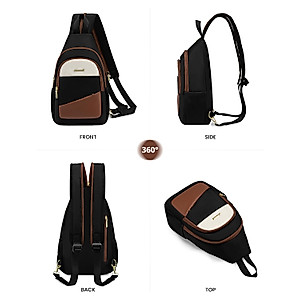 LOVEVOOK Sling Bag for Women, Sling Backpack Crossbody Bag Convertible, Small Diaper Bag Hiking Daypacks Water-resistant, Travel Shoulder Bag Chest Bag, Black Brown Beige