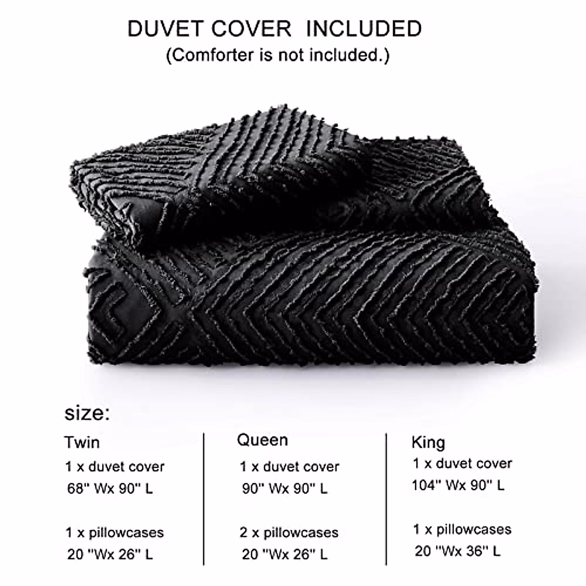Gracelife Tufted Duvet Cover King Size, 3 Pieces Black Microfiber Duvet Cover Set, Embroidery Shabby Chic Bedding Duvet Covers with Zipper Closure, Corner Ties, All Season