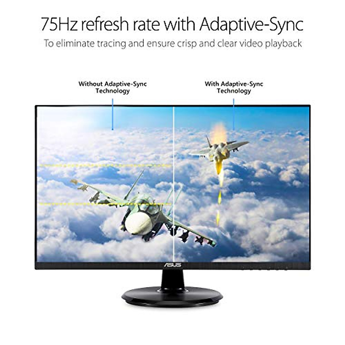 ASUS VA24DQ 23.8” Monitor, 1080P Full HD, 75Hz, IPS, Adaptive-Sync/FreeSync, Eye Care, HDMI DisplayPort VGA, Frameless, VESA Wall Mountable ,BLACK