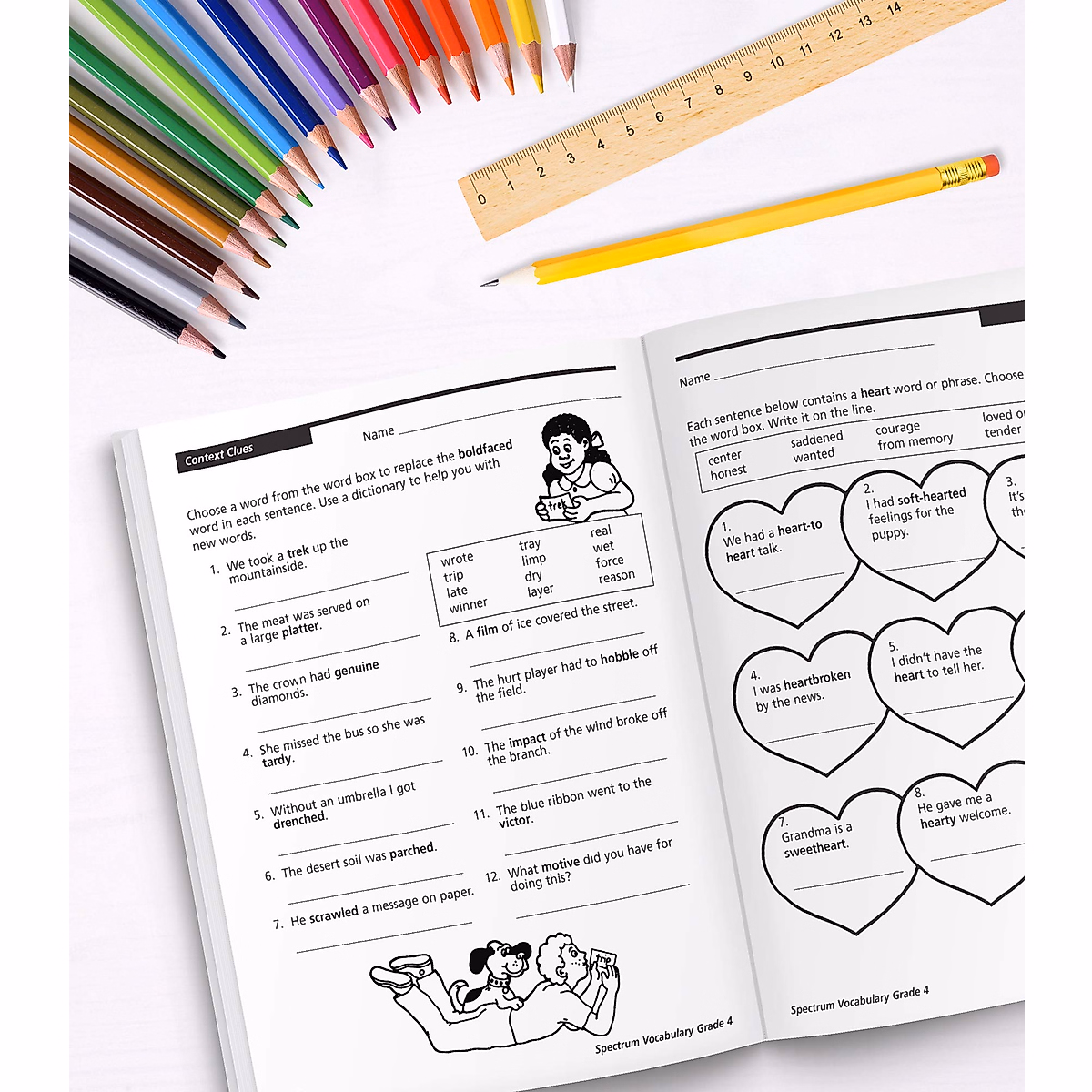 Spectrum Grade 4 Vocabulary Workbook, 4th Grade Vocabulary Covering Word Relationships, Sensory Language, Roots and Affixes, and Reading Comprehension Context Clues, Classroom or Homeschool Curriculum