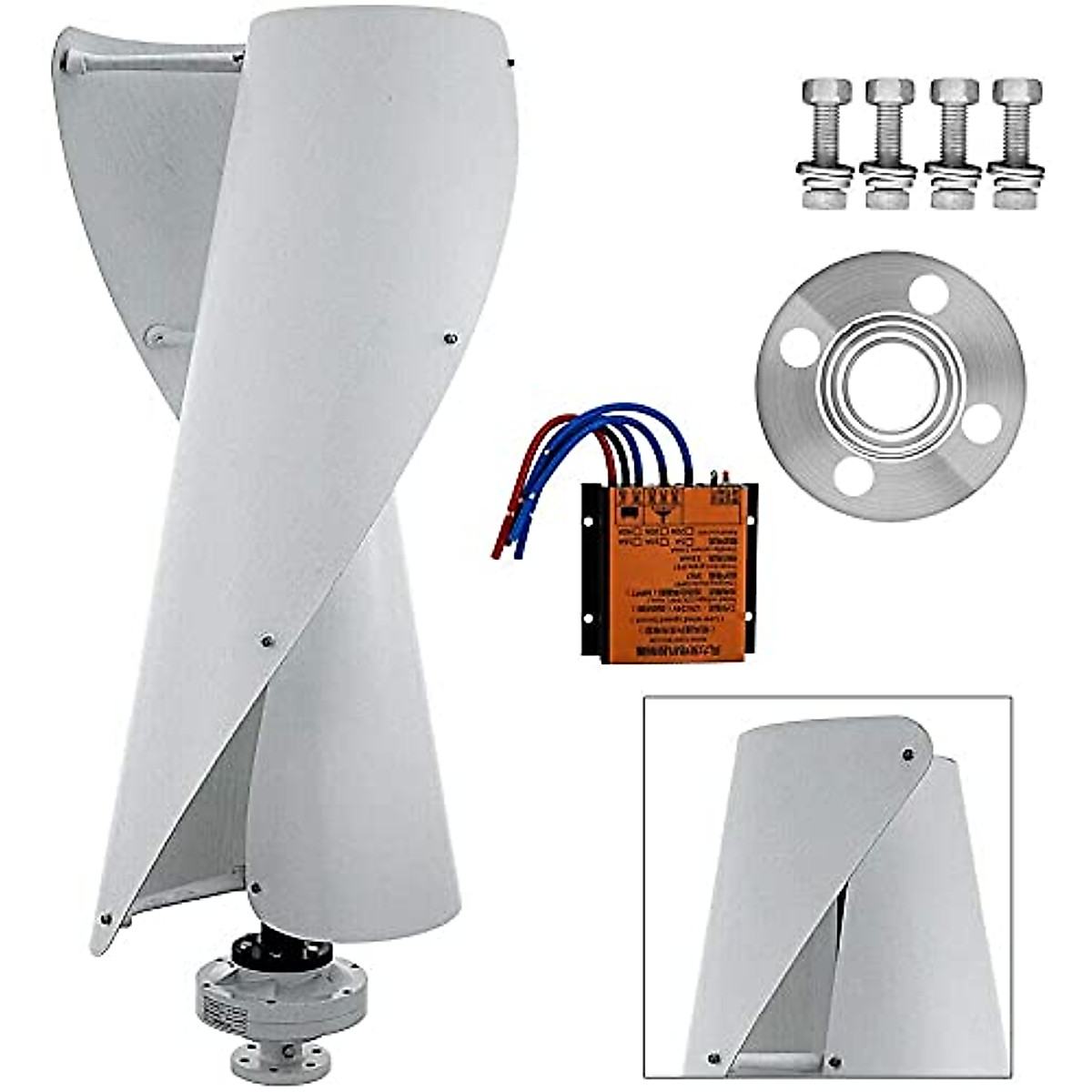 TBVECHI Wind Power Turbine Generator-400W 12V DC Vertical Wind Power Turbine Generator-White Wind Power with Charge Controller-Vertical Axis Wind Turbine with Low Speed Starting
