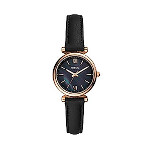 Fossil Women's Carlie Mini Quartz Stainless Steel and Leather Three-Hand Watch, Color: Rose Gold, Black (Model: ES4700)