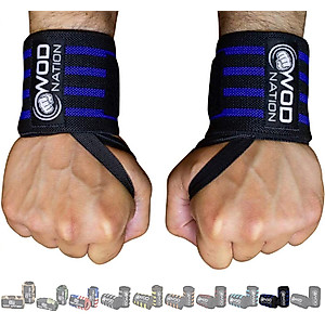 WOD Nation Wrist Wraps for Weightlifting, 12” Professional Gym Wrist Straps w/Thumb Loop Men & Women, Wrist Support Wraps for Strength Training, Powerlifting & Bodybuilding (Black/DK Blue)