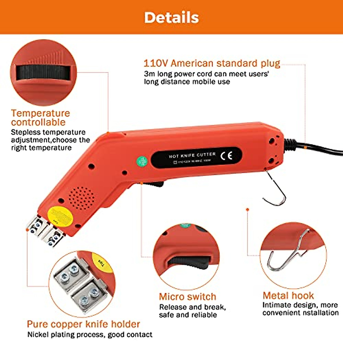 BEAMNOVA Rope Cutter Fabric Cutter,500° C Electric Hot Knife Cutter Tool Kit for Sponge, Cloth, Foam, Extruded Board,Styrofoam,with 4 Blades,Heavy Duty Case and Accessories (110V/100W)