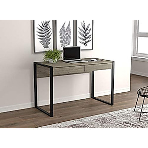 Safdie & Co. Computer Desk 47inch for Home Office and Small Spaces with 2 Drawers Dark Taupe with Black Metal. Ideal for Writing, Gaming, Study, Work from Home.
