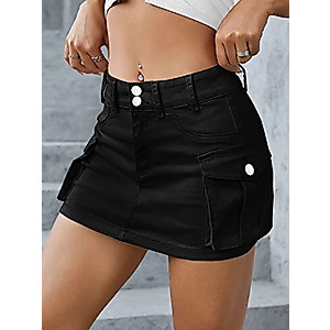 Cargo Skirt Jean Skirt Mini Skirt y2k Jean Skirt for Women Cargo Skirt y2k Cargo Mini Skirt Women's Casual Low Waisted Solid Button Up Denim Jean Skirt Black