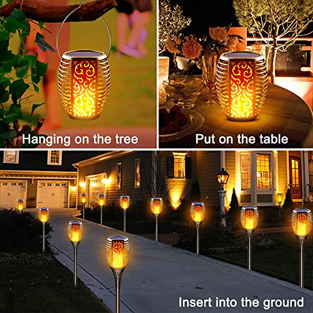 LazyBuddy Solar Torch Light with Flickering Flame, Upgraded 3 in 1 Solar Fire Lights Outdoor Hanging Lanterns, Large Solar Powered Christmas Decorations Tiki Torches for Garden, Pathway, Lawn, Yard