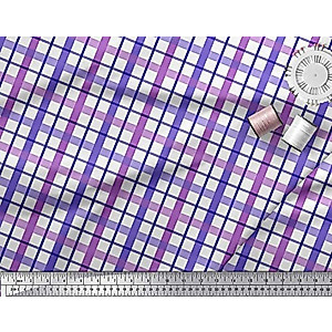 Soimoi Purple Cotton Canvas Fabric Window Pane Check Print Fabric by The Yard 56 Inch Wide