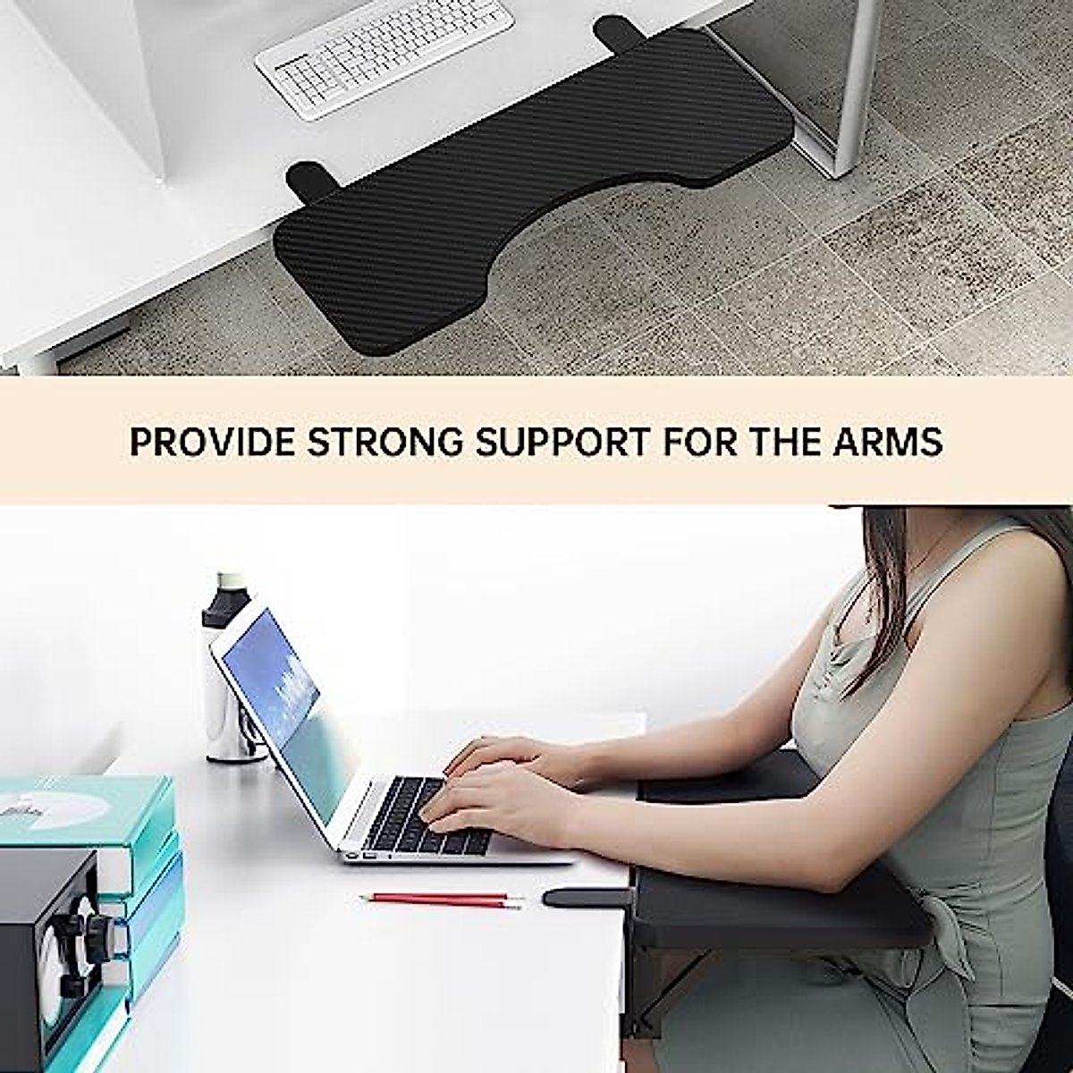 Circular Arc Desk Extender Tray, Ergonomics Computer Elbow Arm Support,Foldable Keyboard Drawer Tray, Table Mount Arm Wrist Rest Shelf (25.2“×9.4”×3.5“)