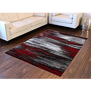 Masada Rugs, Modern Contemporary Area Rug, Red Grey Black (8 Feet X 10 Feet) Large Livingroom, Bedroom, Office Rug