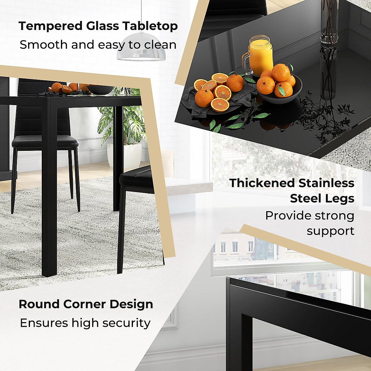 Tangkula Glass Dining Table Set for 4, Modern Tempered Glass Kitchen Table and Chairs, Glass Dining Room Table Set for Small Living Room, Kitchen