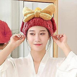 Super Absorbent Hair Towel Wrap for Wet Hair,Quick Dry Head Wrap with Bow-Knot Shower,Super Absorbent Hair Towel Wrap for Wet Hair,Fast Coral Velvet Hair Drying Towel with Bow-Knot (Red+Pink)