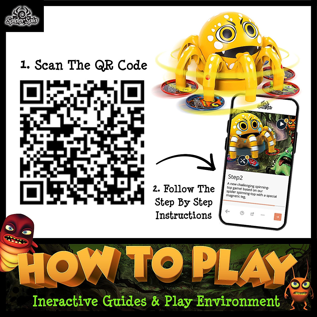 Catchup Toys Spider Spin Game Toy: Kids Magnetic Spin Catch Spider Grabs 10 Added Discs, Choose Cute Evil Design, Multi-Play Levels, STEM, Boys Ages 7+