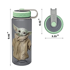 Zak Designs Star Wars The Mandalorian Durable Plastic Water Bottle - Rugged Sports Bottle with Carry Strap and Wide Chug Opening Includes Reusable Straw (36 oz, Grogu/Baby Yoda/The Child)