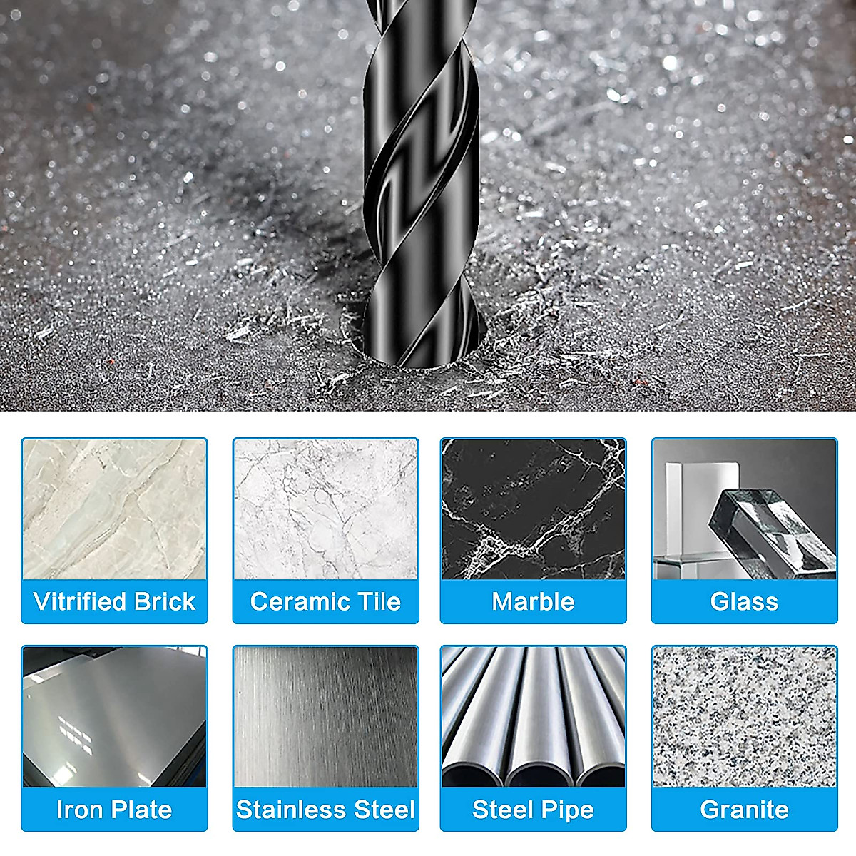 10-Piece Masonry Drill Bits Kit for Concrete, Stone, Carbide Drill Bit Set for Glass, Brick, Tile, Plastic, Ceramic and Wood Size 5/32 to 1/2 inch