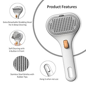 Cat Brush for Shedding Long or Short Haired Cats, Cat Brushes for Indoor Cats, DONOTU 2 in 1 Self Cleaning Slicker Brush for Large Medium Small Dogs, Pets Grooming Tool, Removes Mats, Tangles and Loose Fur